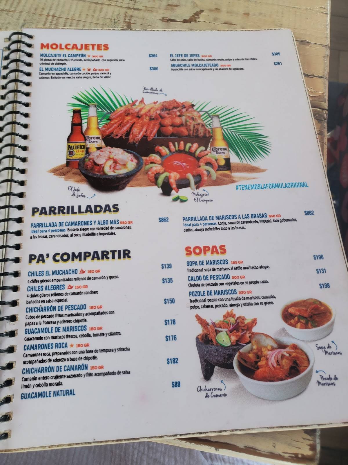 Carta del restaurante El Muchacho Alegre, Mazatlán, P.º Claussen 46-C
