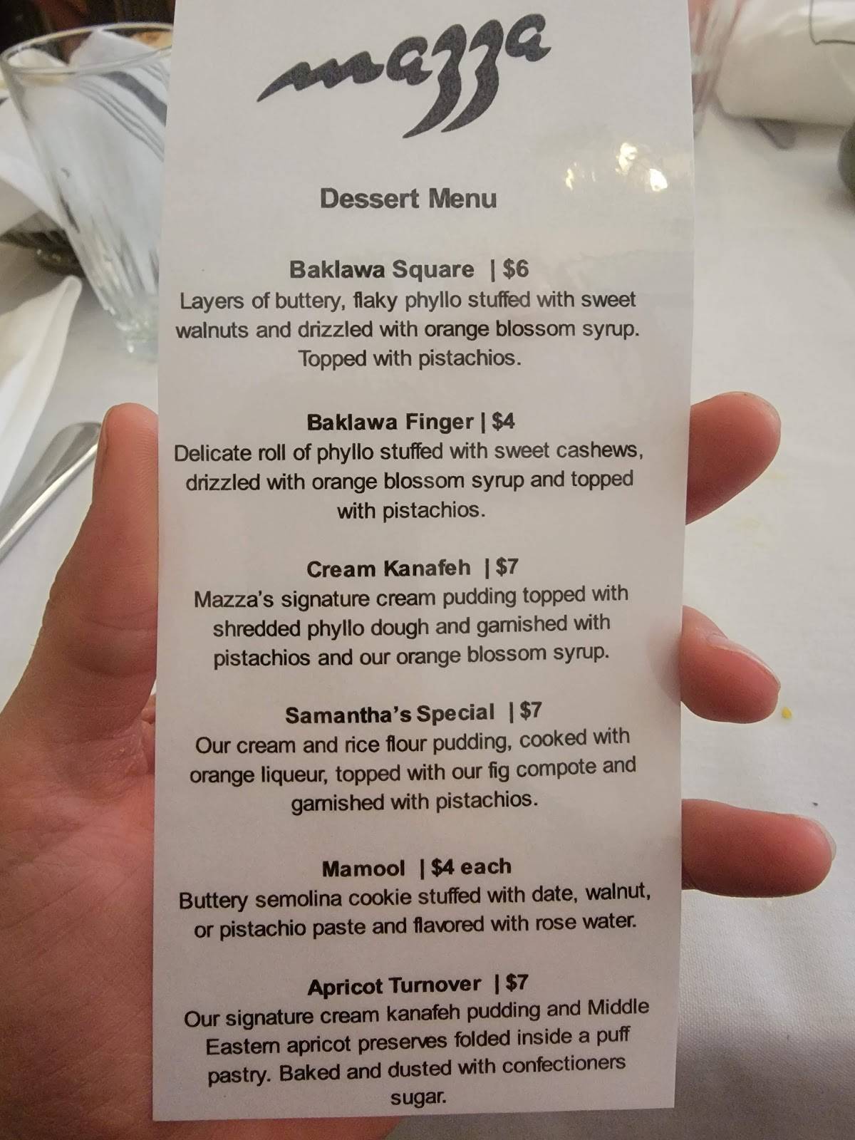 Menu at Mazza restaurant, Salt Lake City, S 1500 E