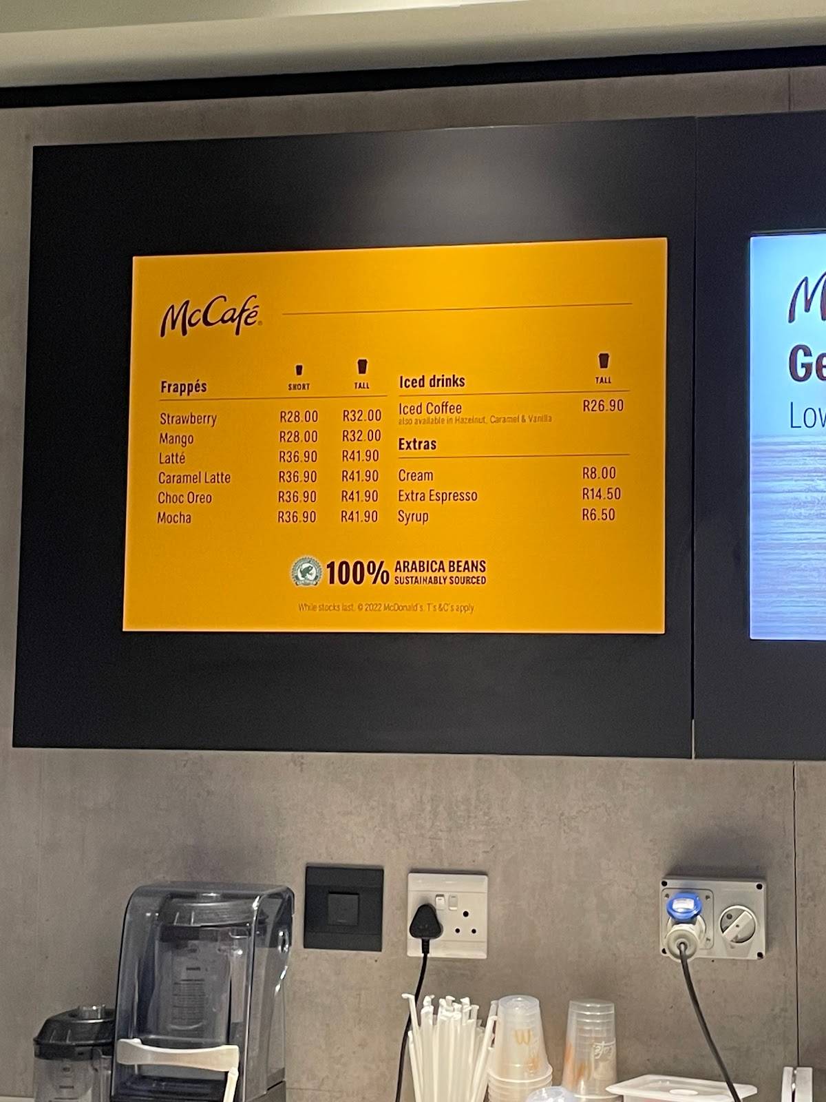 Menu at McDonald's Strand Street restaurant, Cape Town, Cnr Strand Street