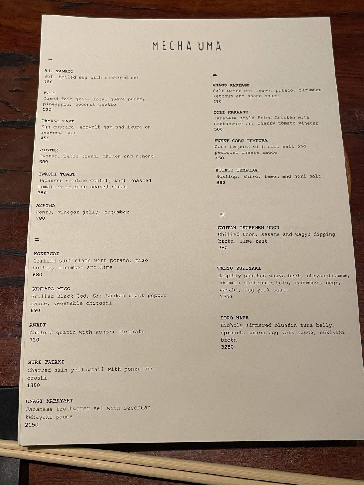 Menu at Mecha Uma restaurant, Taguig