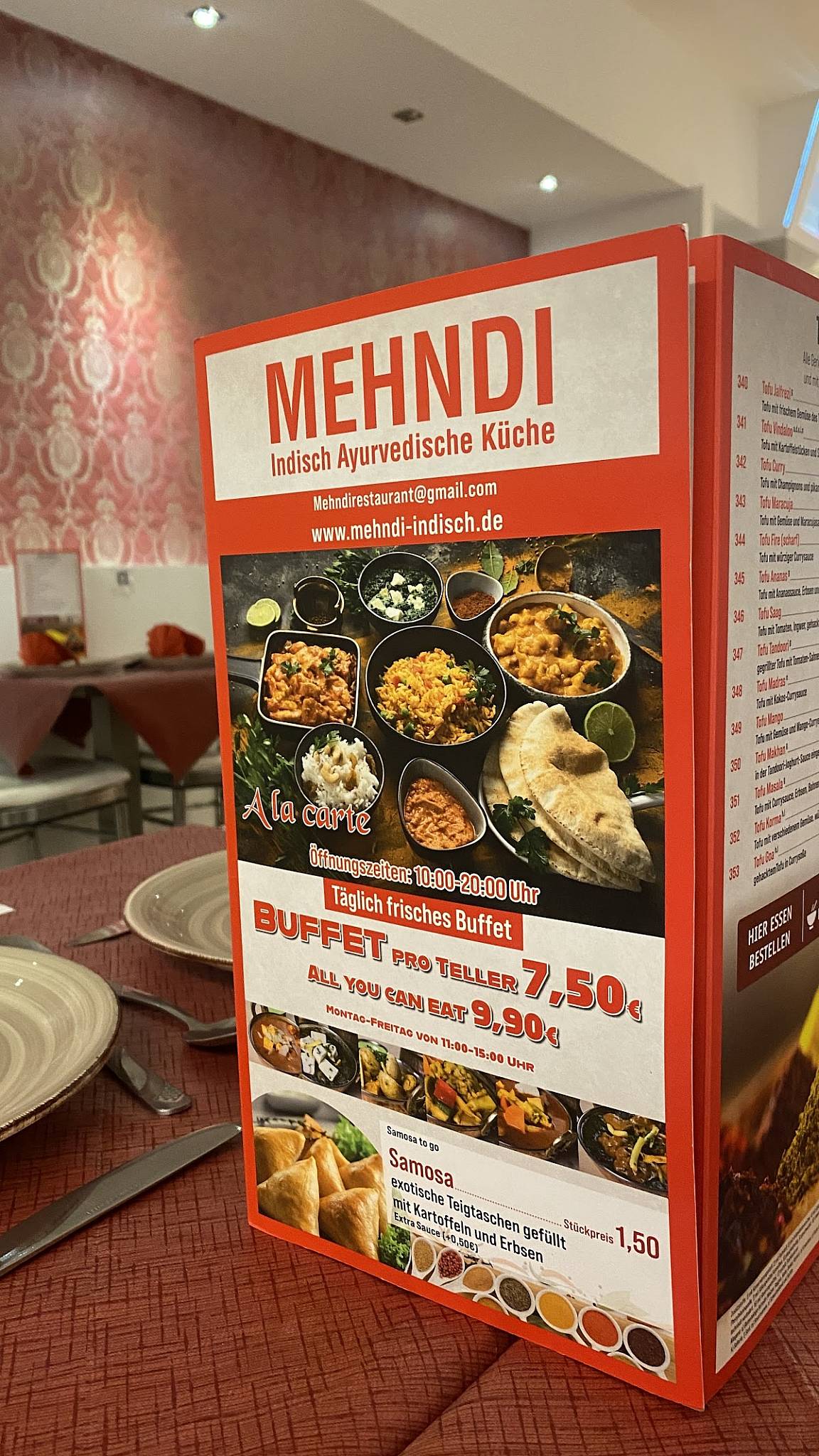 Speisekarte von Mehndi Restaurant & Bar, Hamburg, Lange Reihe 7