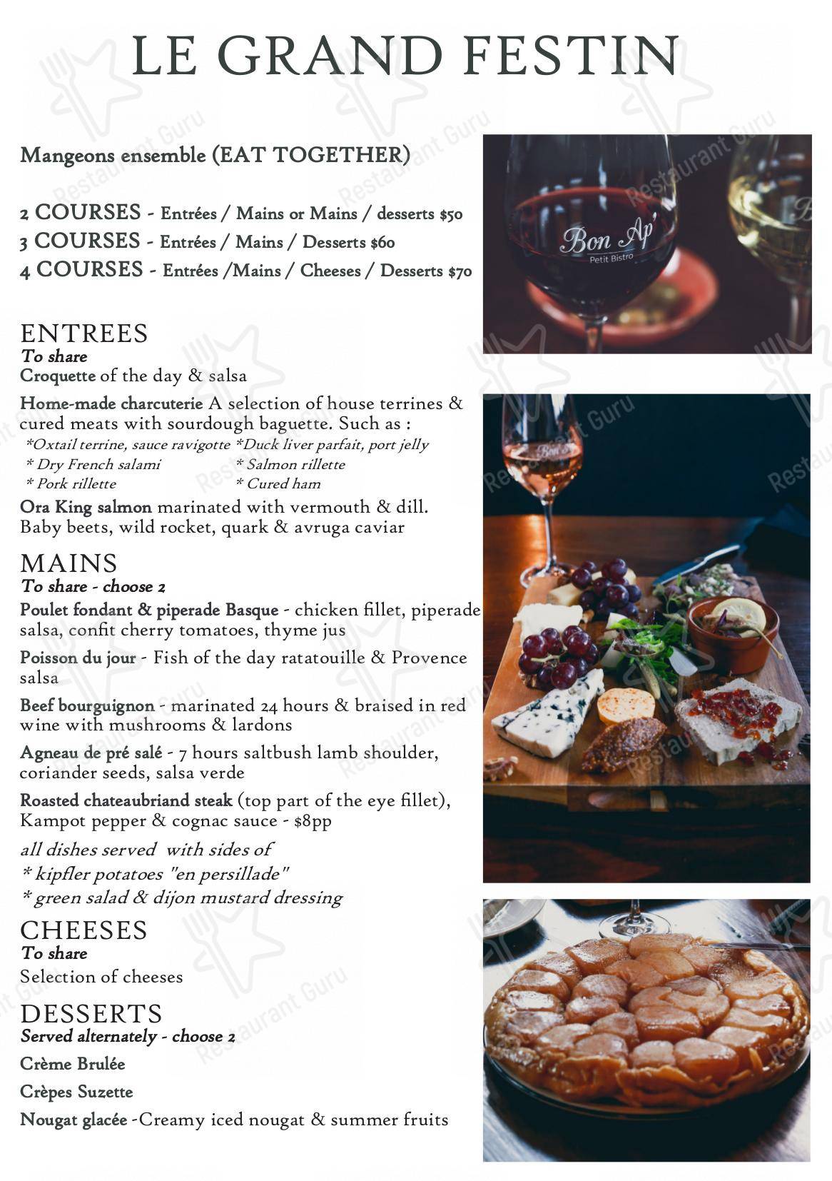 Menu at Bon Ap' Petit Bistro pub & bar, Fitzroy