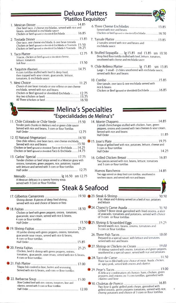 Menu at Melina's Mexican Food restaurant, Blackfoot