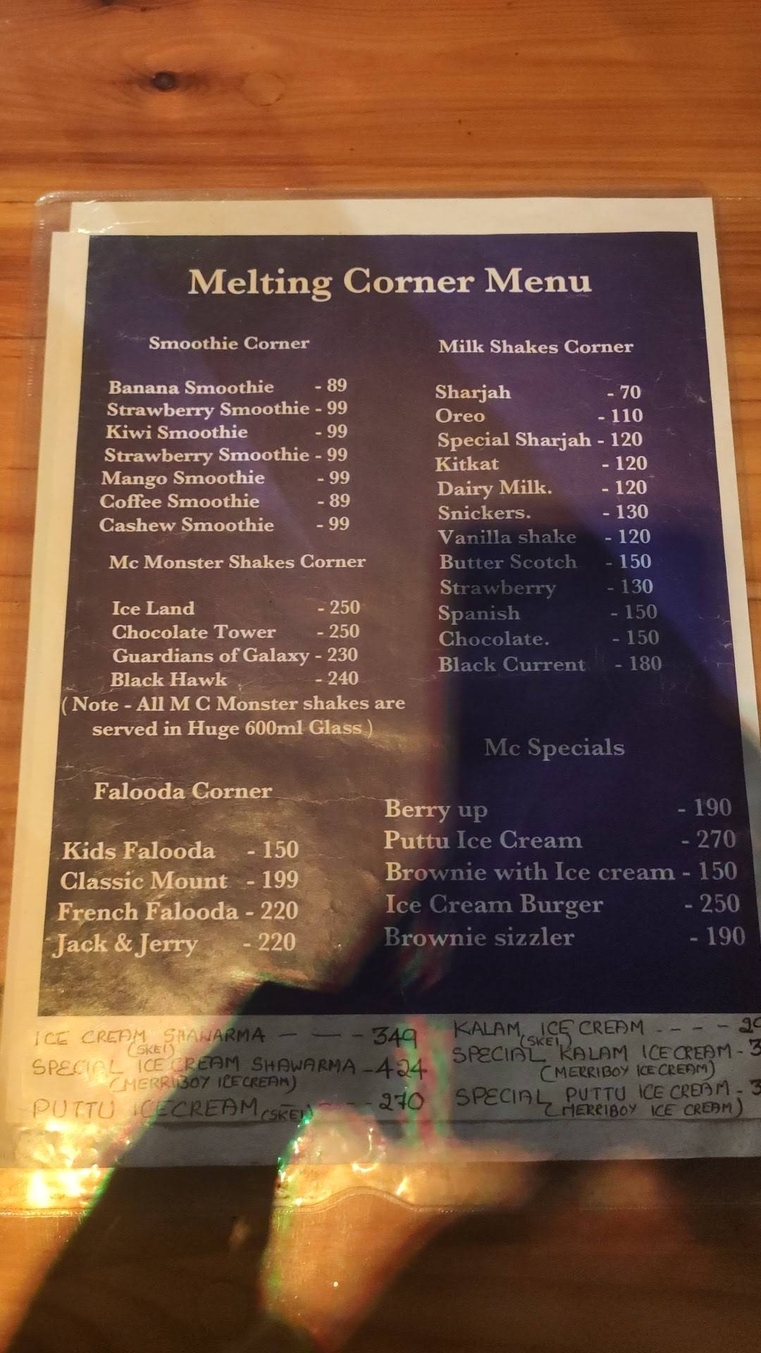 Menu at Melting Corner, Thiruvalla, 9HWH+C8X