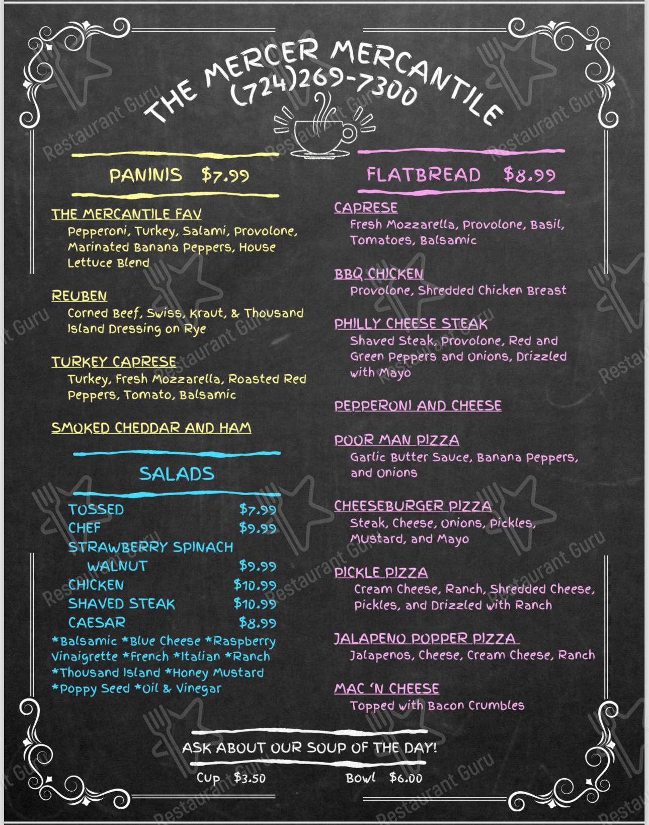 Menu at Mercer Mercantile cafe, Mercer