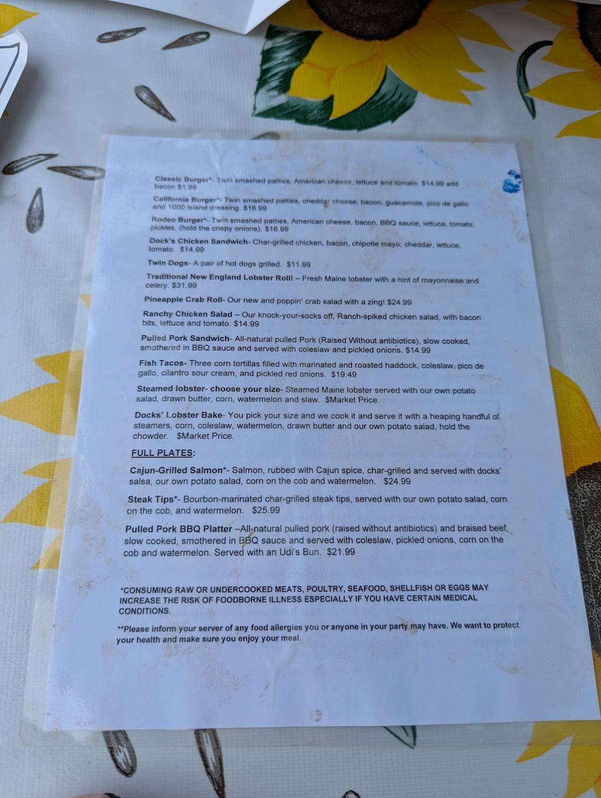 Menu at Town Docks Restaurant - Summers Only, Meredith