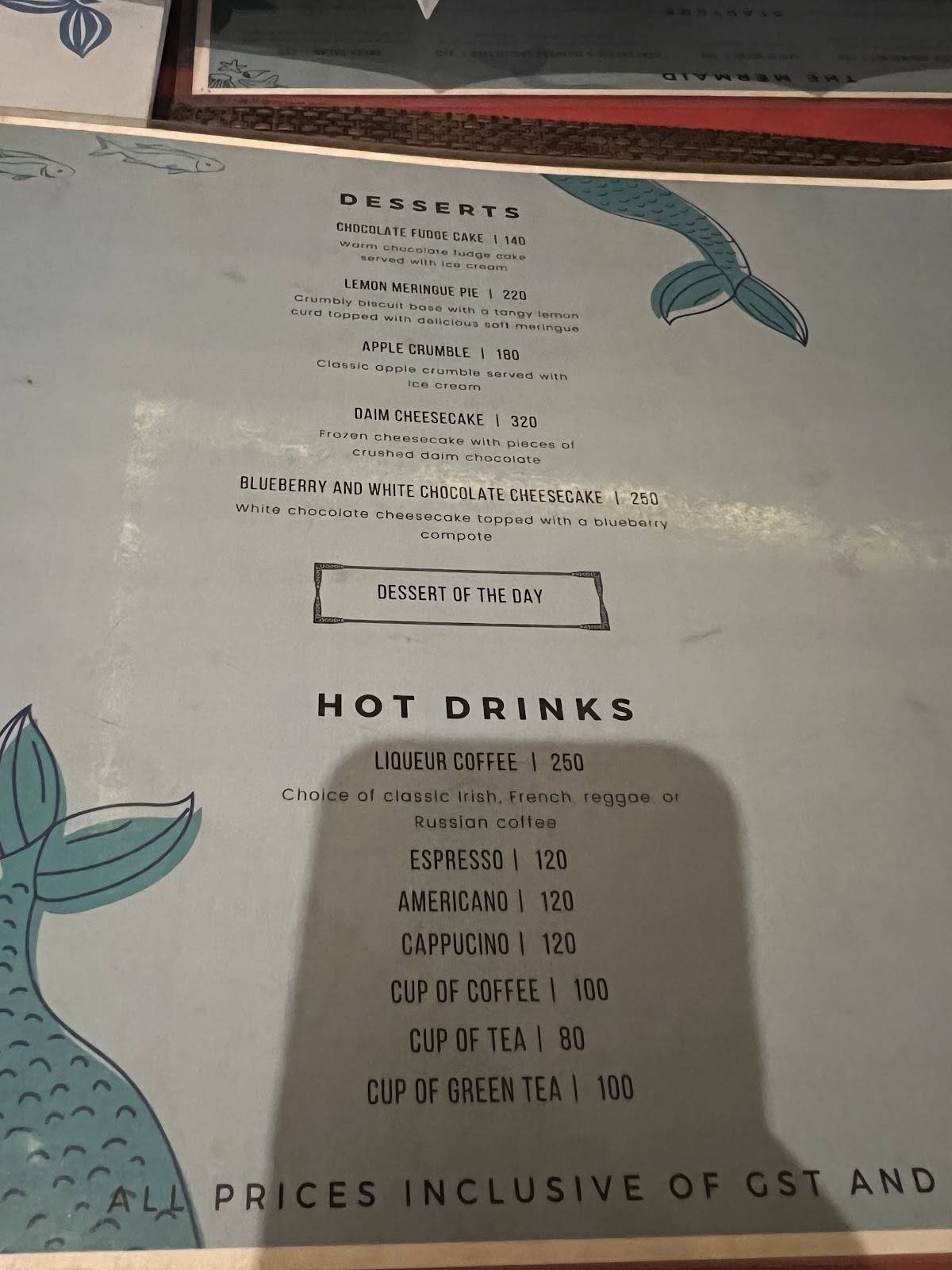 Menu at Mermaid Restaurant, Candolim
