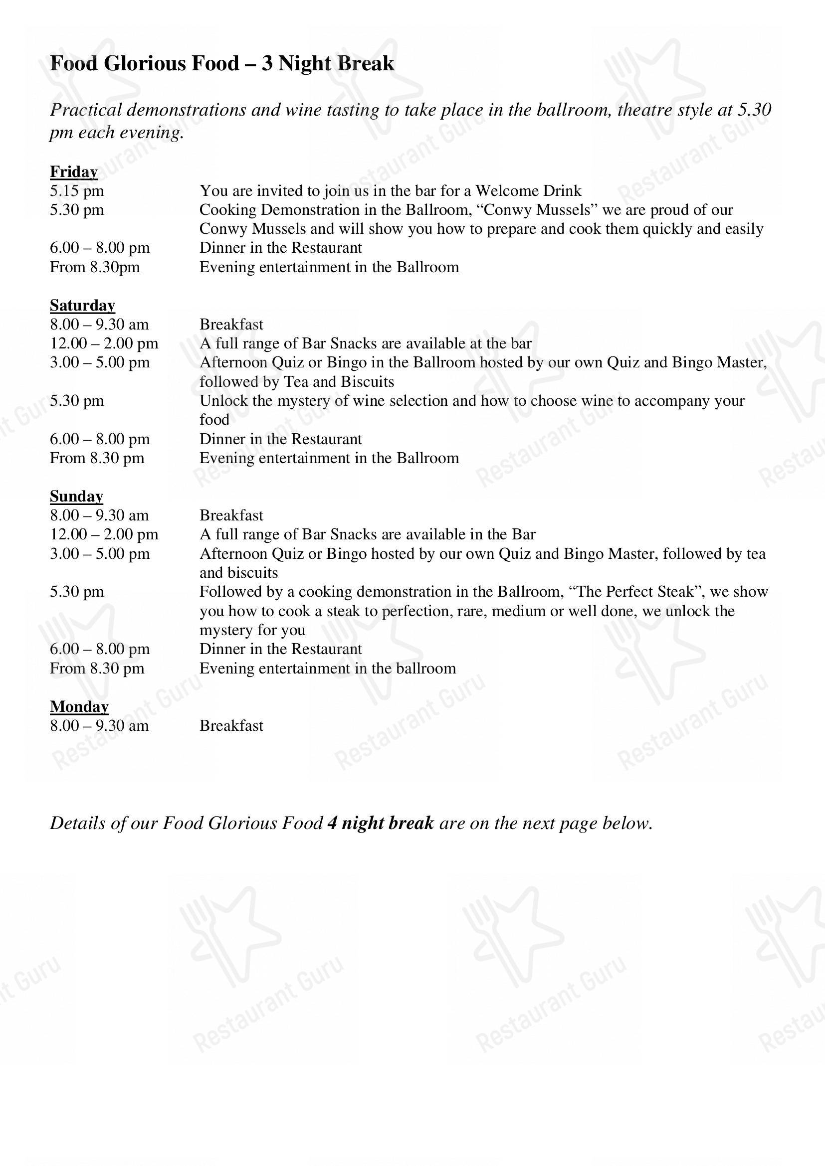 Menu at Merrion Hotel Restaurant, Llandudno
