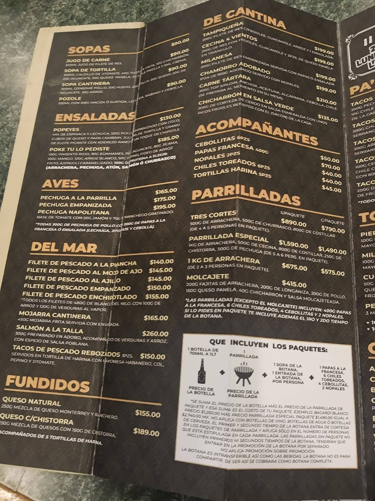 Carta Del Restaurante La Posada Del Sancho Ciudad Del México