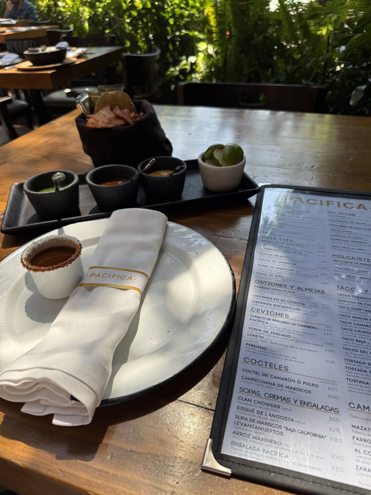 Menu at PACIFICA restaurant, Ciudad López Mateos, Alejandro Dumas 77