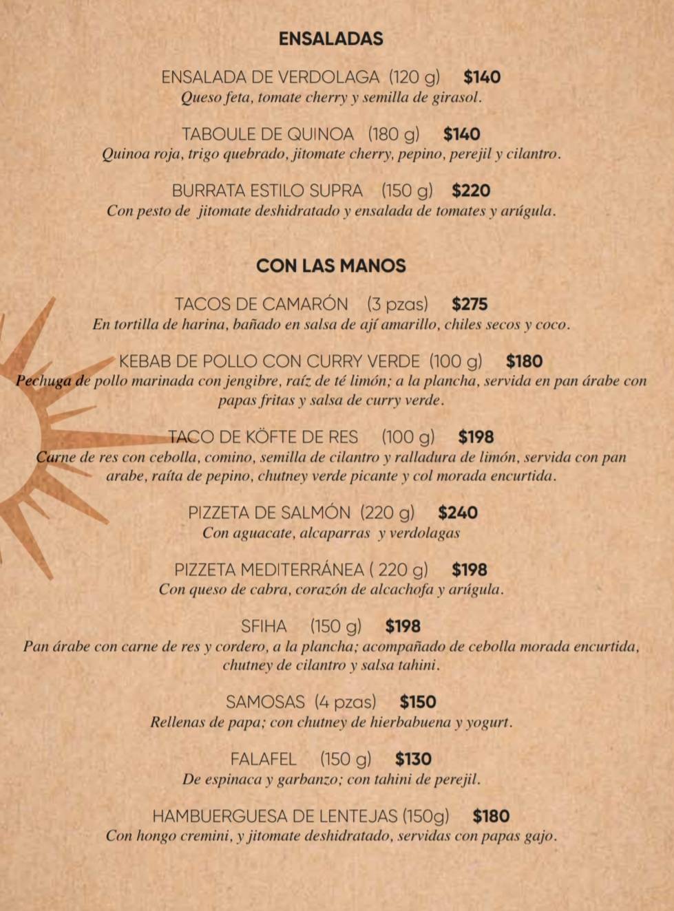 Carta del restaurante Supra Roma Rooftop, Ciudad del México