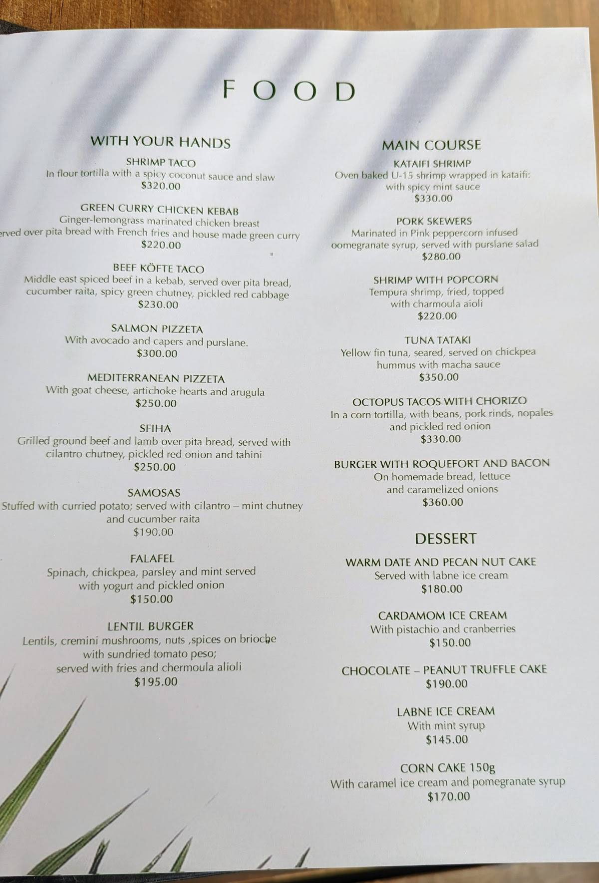 Carta del restaurante Supra Roma Rooftop, Mexico