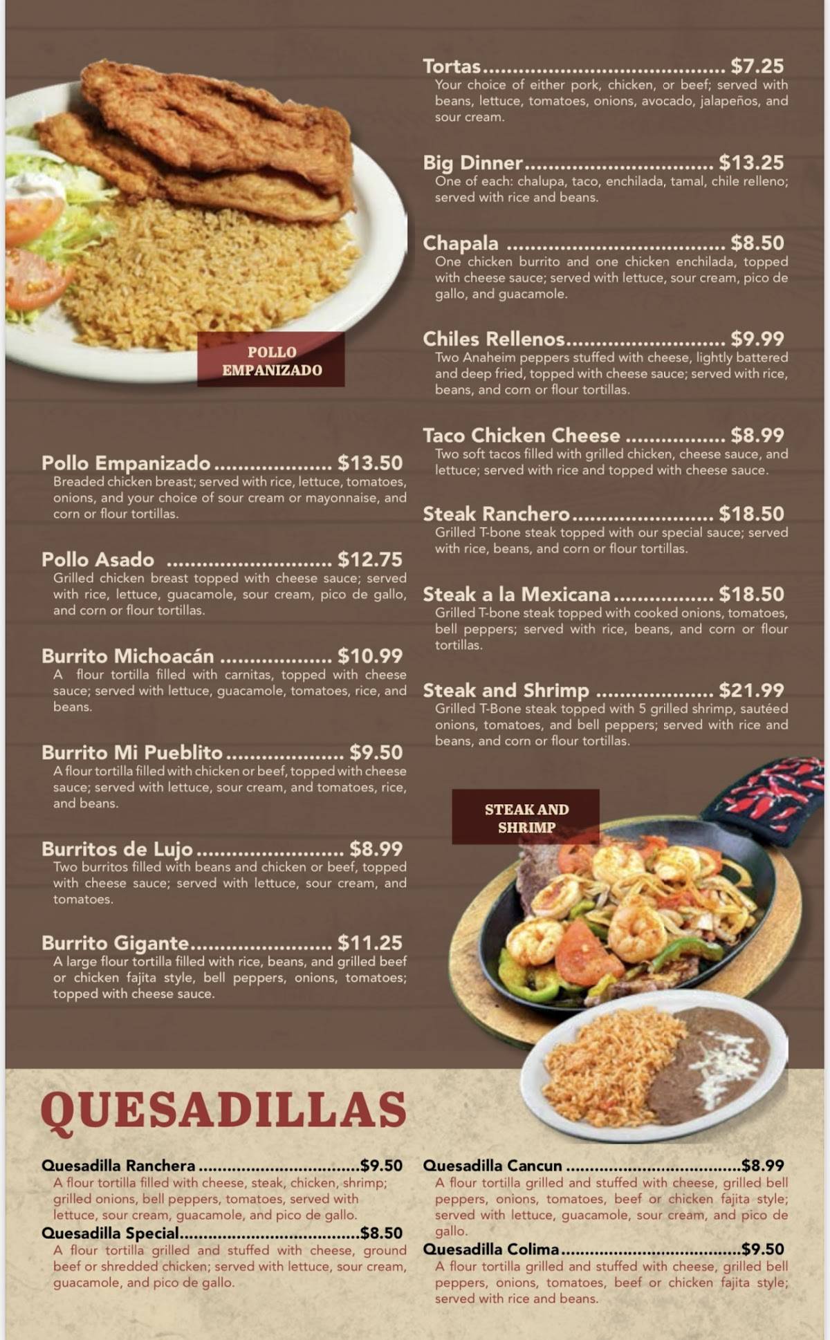 Menu at Mi Pueblito One desserts, Hot Springs
