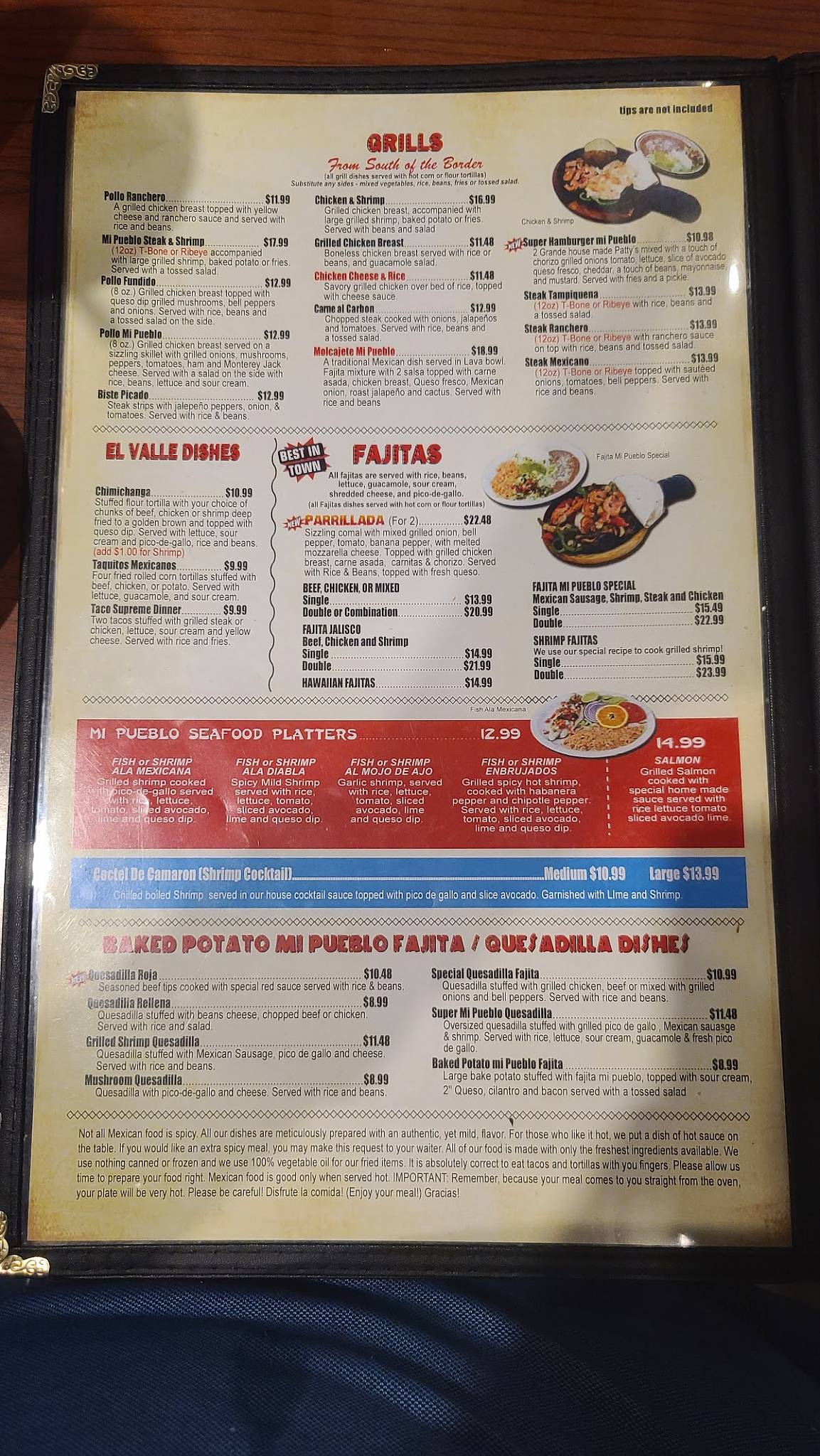 Menu at Mi Pueblo restaurant, Hernando, Mt Pleasant Rd