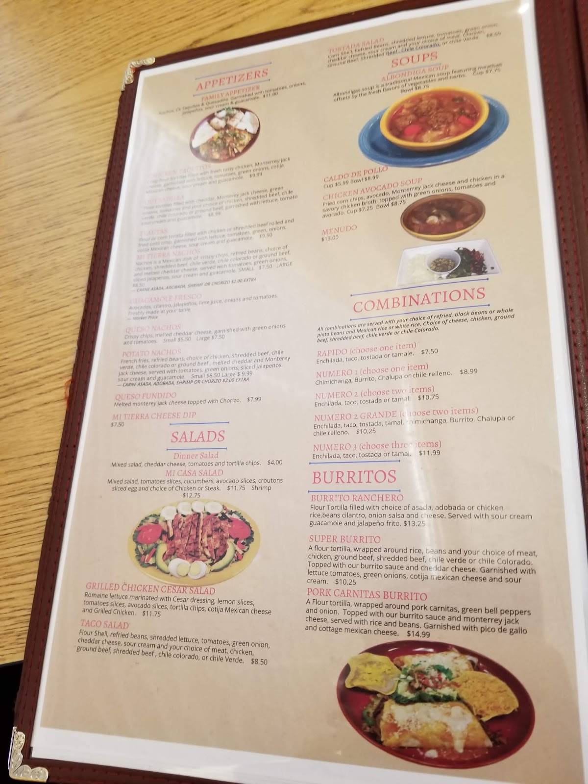 Menu at Mi Tierra restaurant, Twin Falls