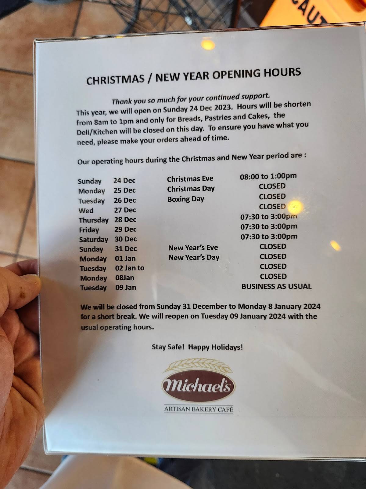 Menu at Michael's Artisan Bakery & Cafe, Surrey