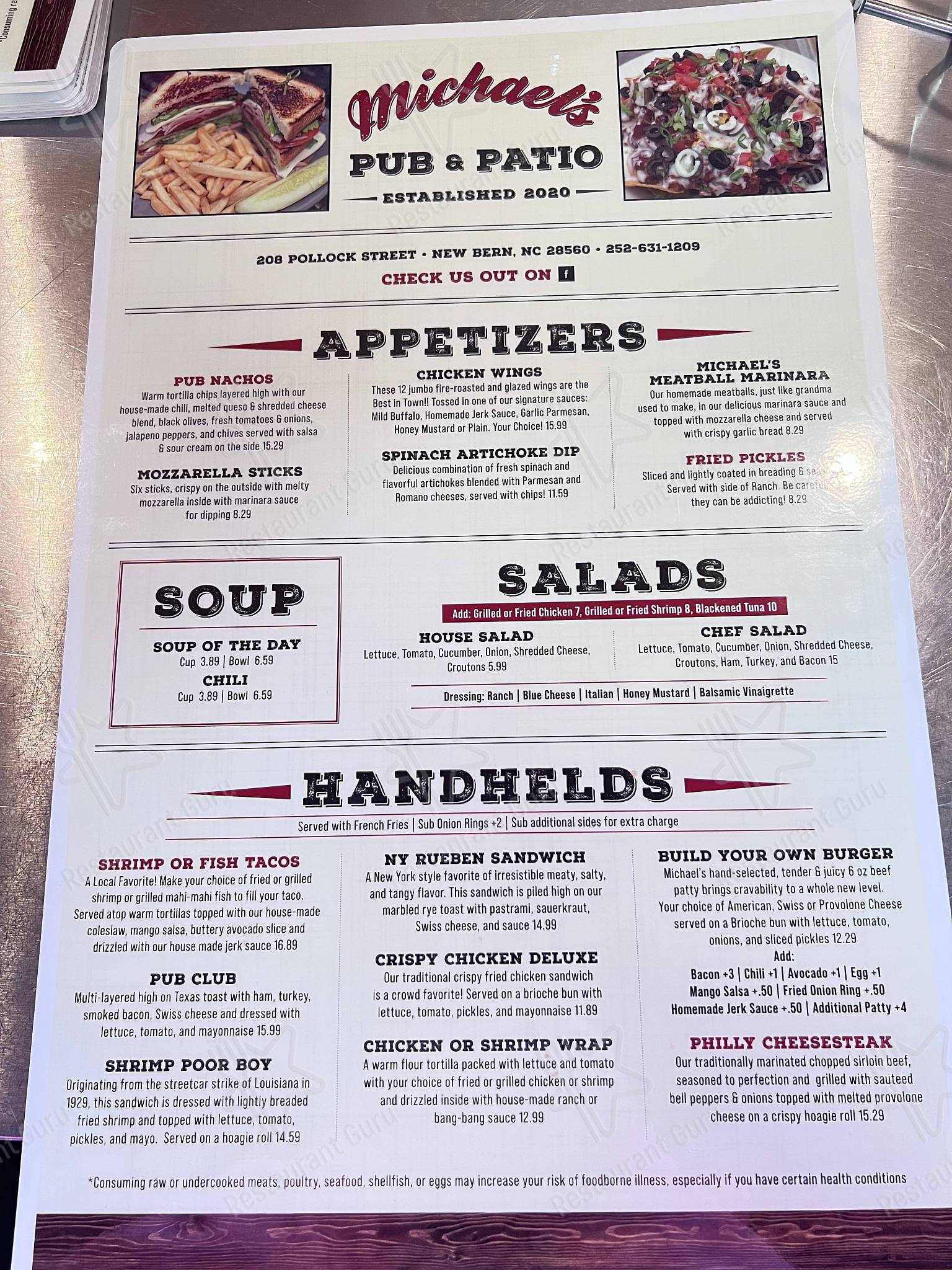 Menu at Michael’s Pub & Patio, New Bern