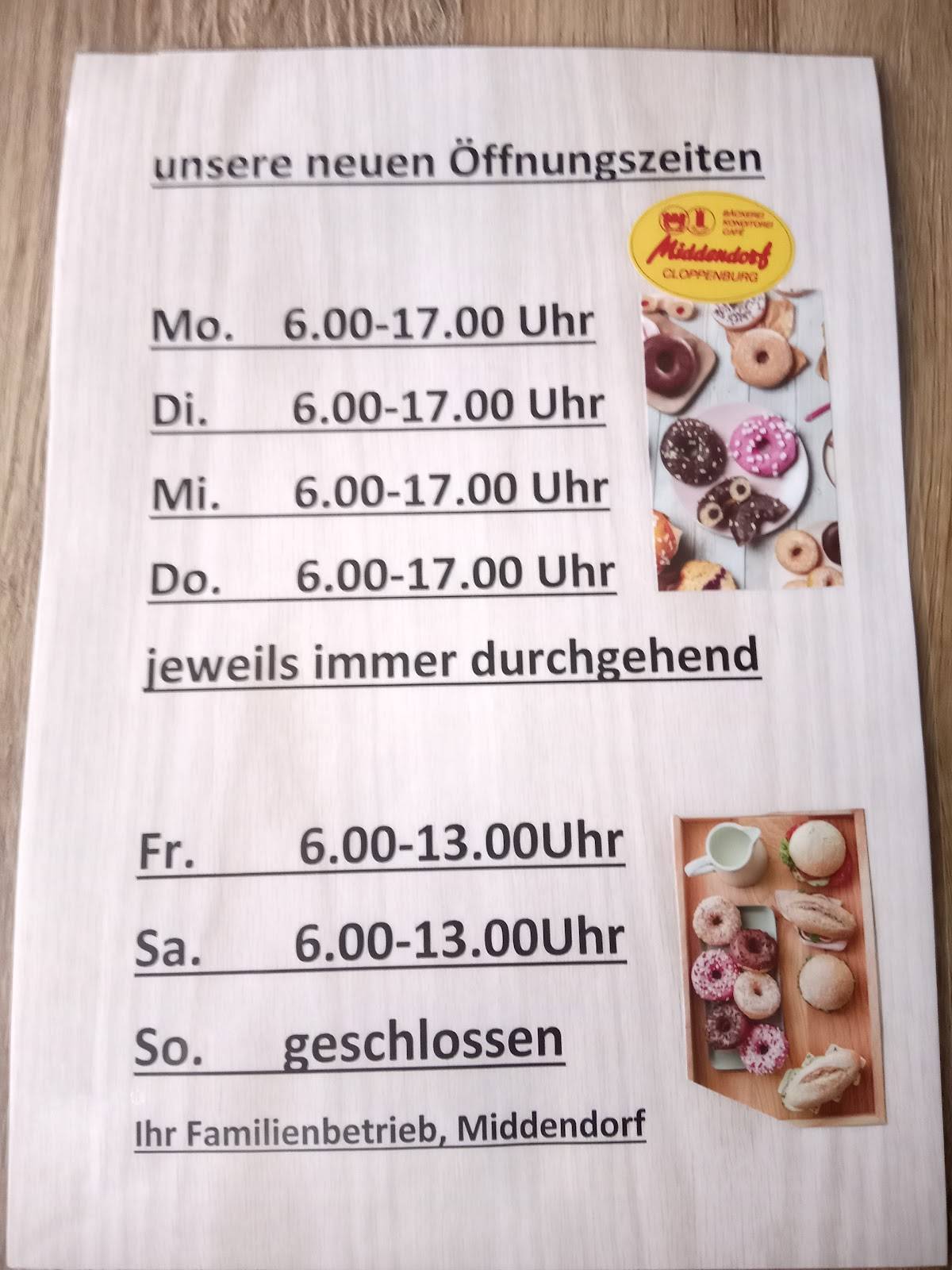 Speisekarte von Middendorf Konditorei Café Und Bäckerei, Cloppenburg