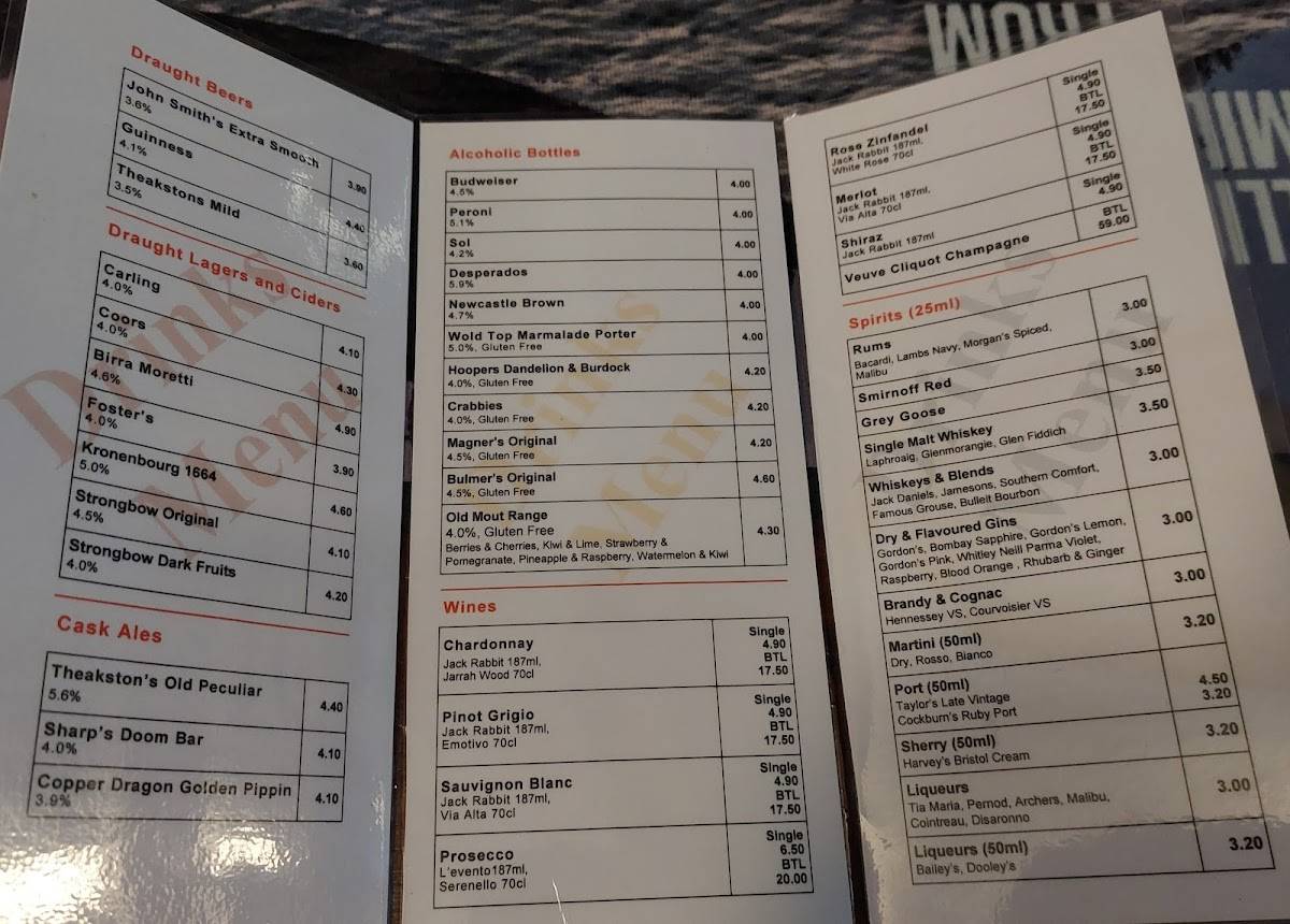 Menu at Middle Earth Tavern pub & bar, Whitby