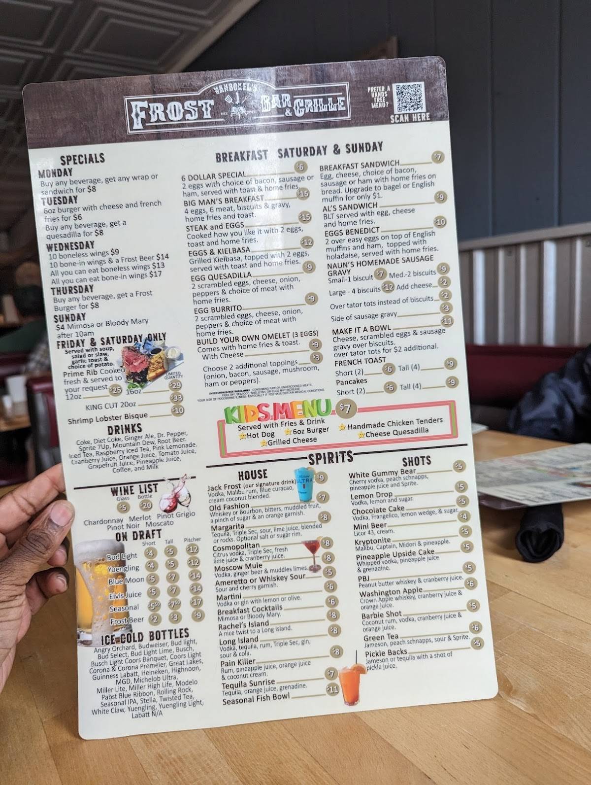 Menu at FROST BAR N Grille, Middlefield