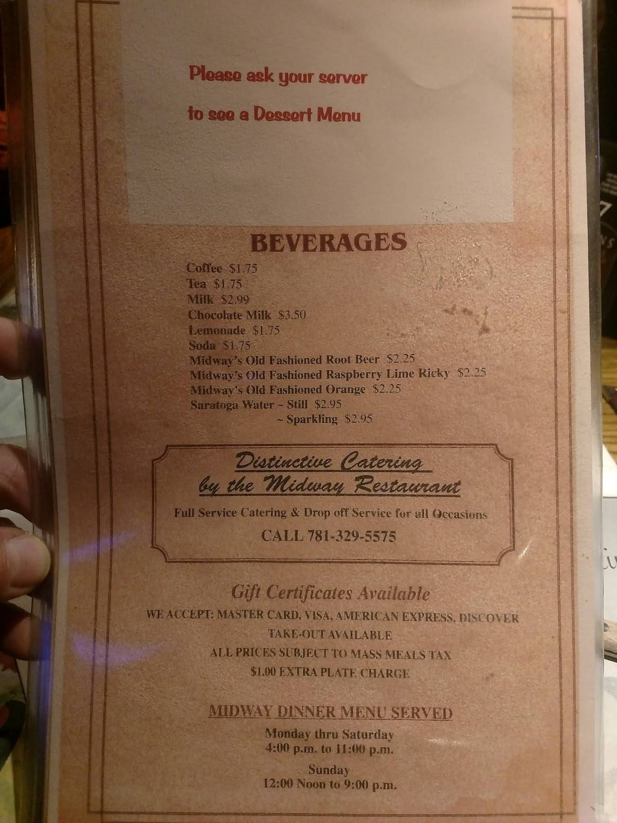 Menu at Dedham Midway Restaurant, Dedham