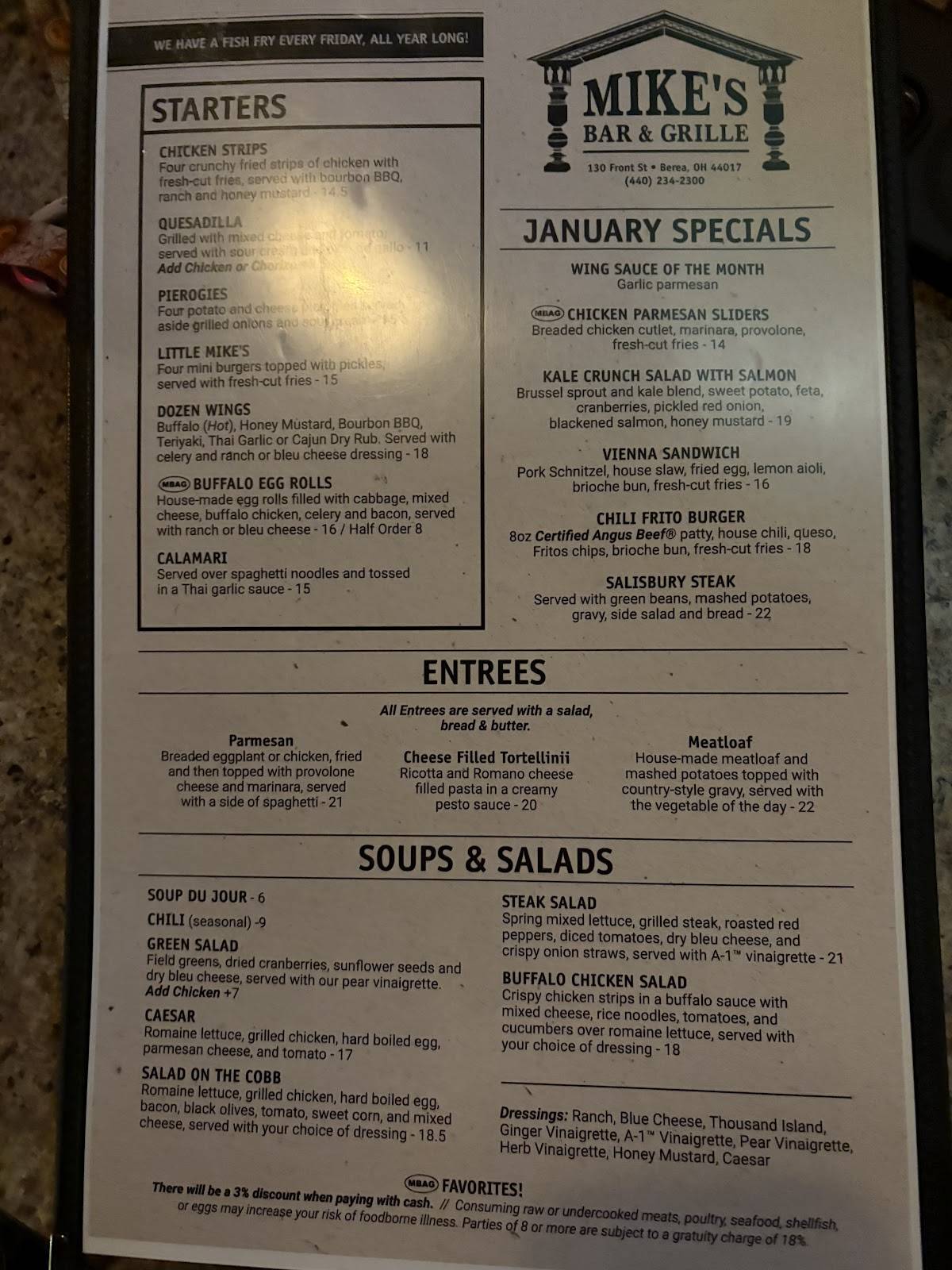 Menu at Mike's Bar & Grille, Berea