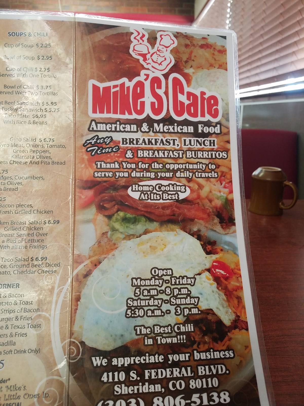 Menu at Mike's Cafe, Englewood