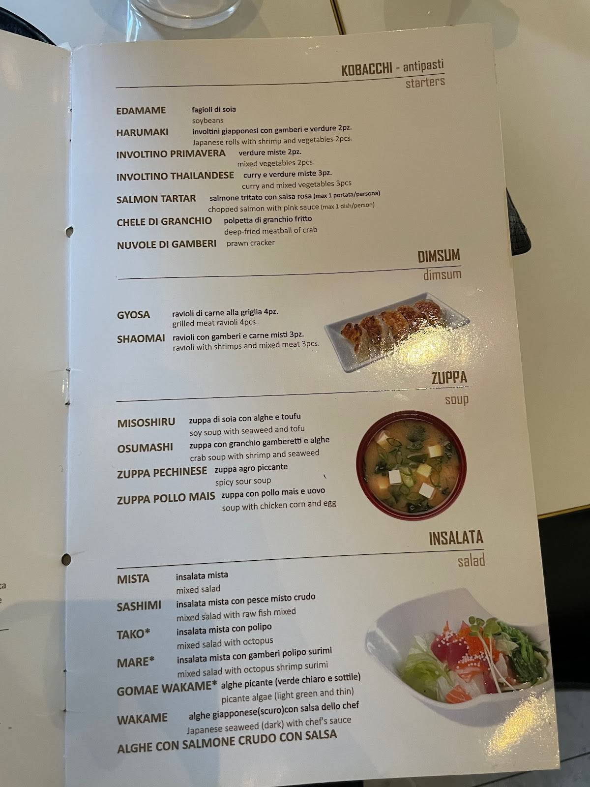 Menu at Kazan Sushi restaurant, Milan, Via Francesco Rismondo
