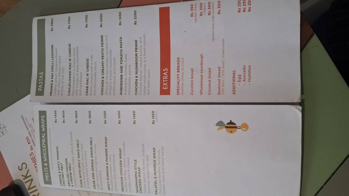 Menu at Milk & Honey Café cafe, Colombo, 44a Horton Pl