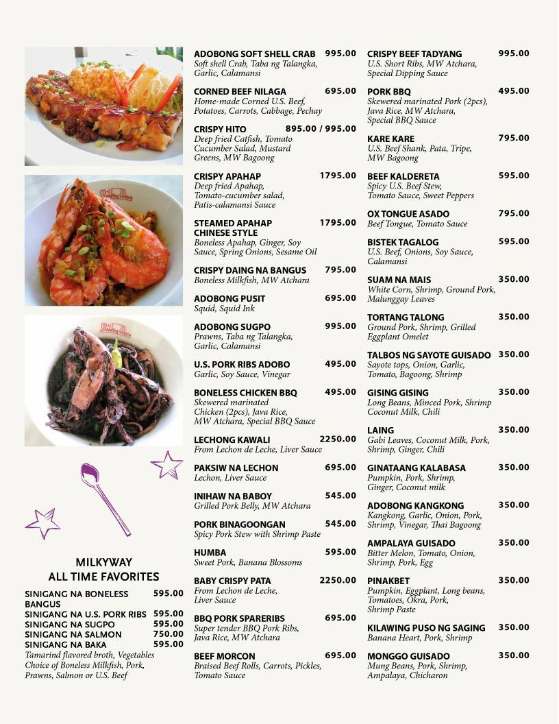 Menu at Milky Way Cafe, Makati, Milkyway