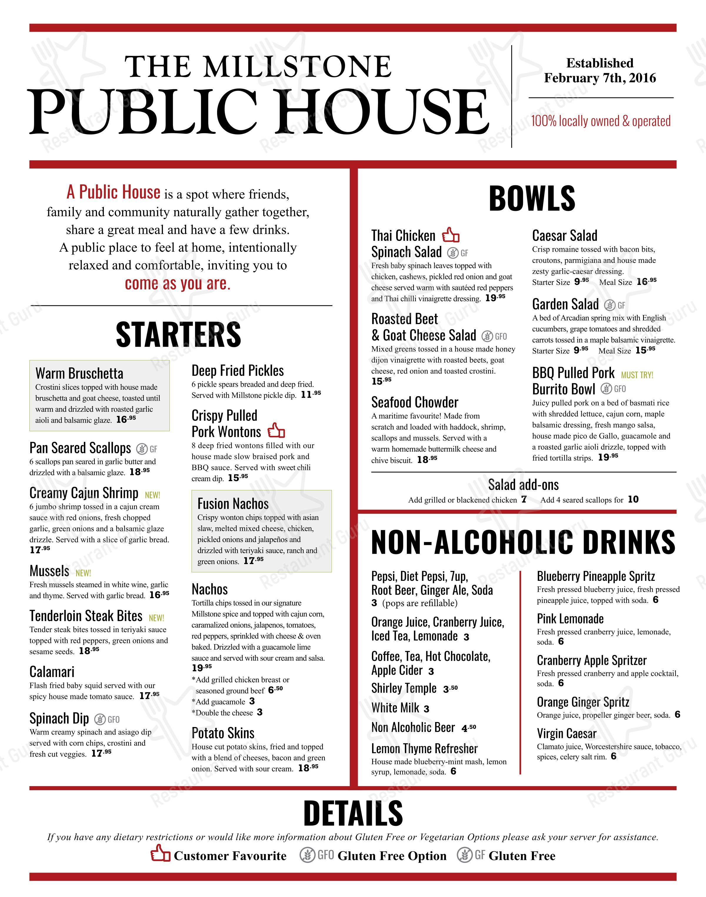 Menu at Millstone Public House Bedford, Bedford