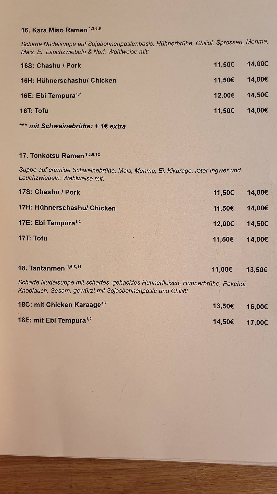 Speisekarte von Min Ramen Bar, Mannheim