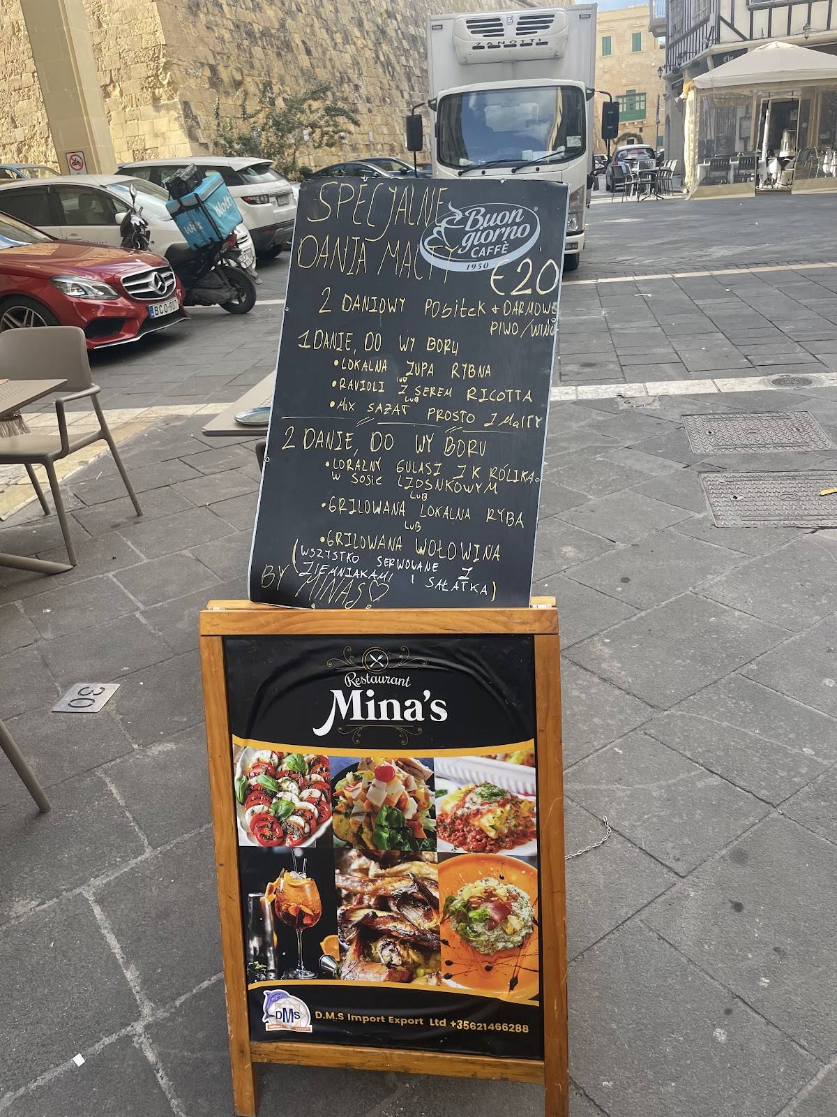 Menu at Mina's cafeteria, Valletta
