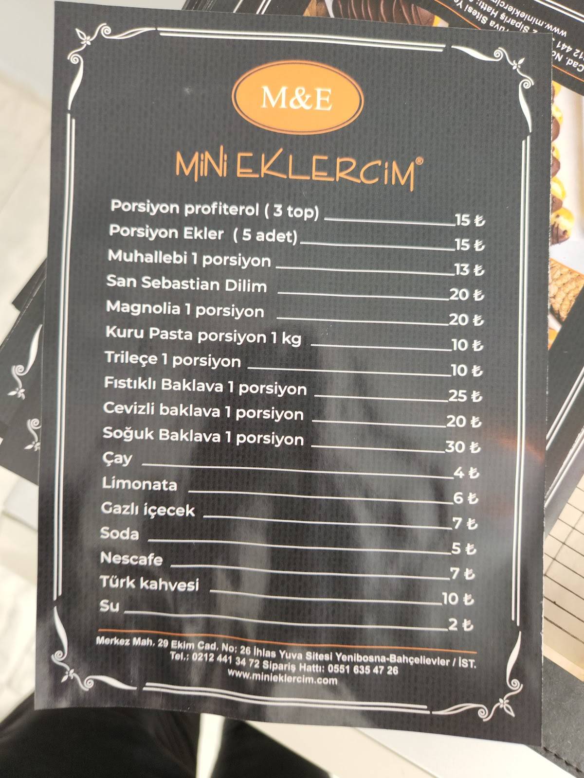 Menu at Mini Eklercim Pasta & Cafe, Istanbul