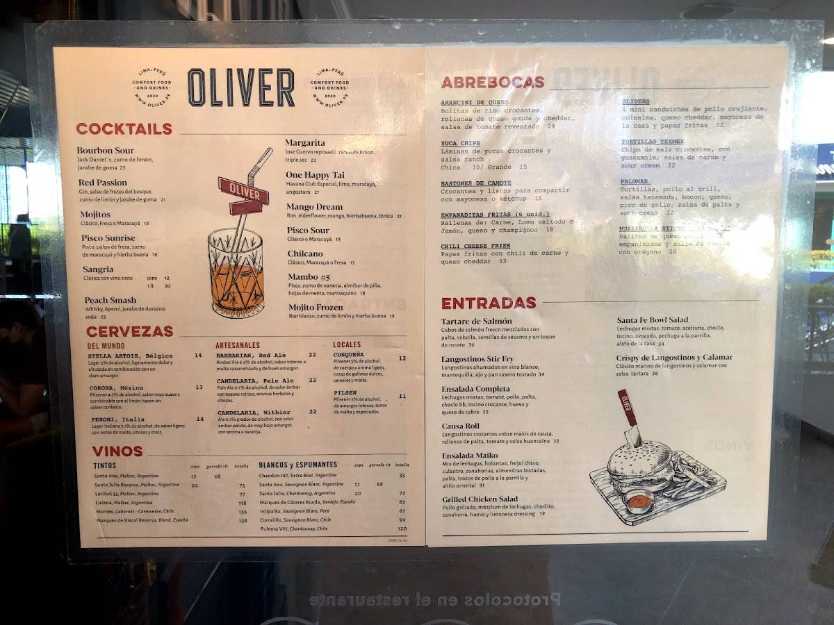 Carta de Oliver Restaurante, Miraflores