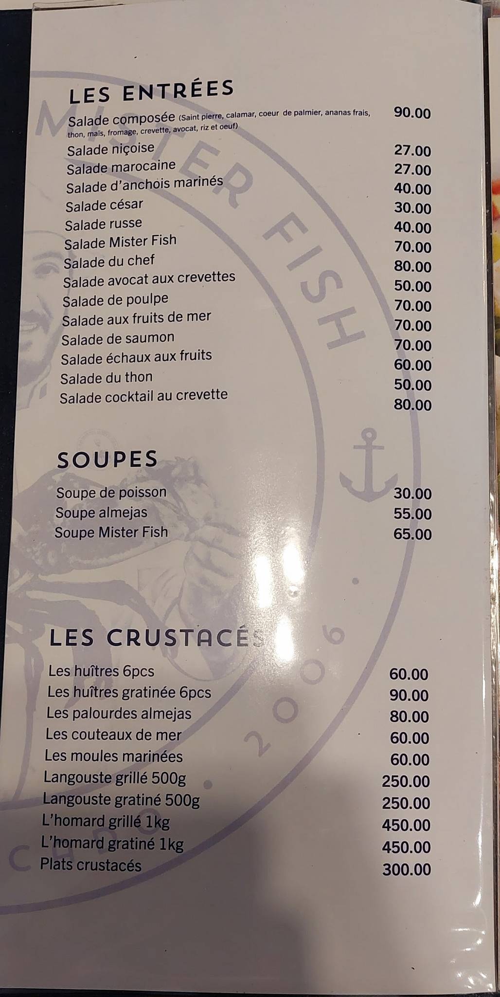 Speisekarte von Mister Fish restaurant, Agadir
