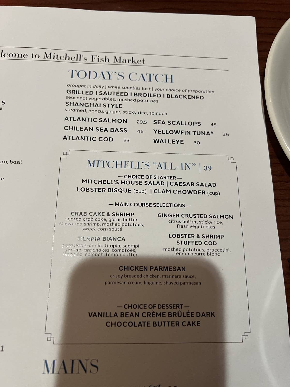 Menu at Mitchell's Fish Market pub & bar, Brookfield, 275 N Moorland Rd