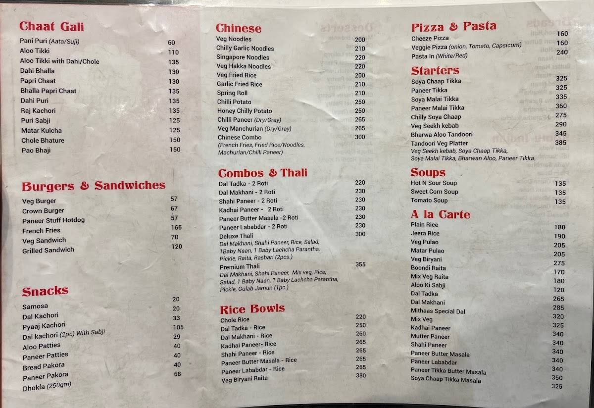 Menu at Mithaas Sweet Restaurant, Noida, Ashirwad Complex
