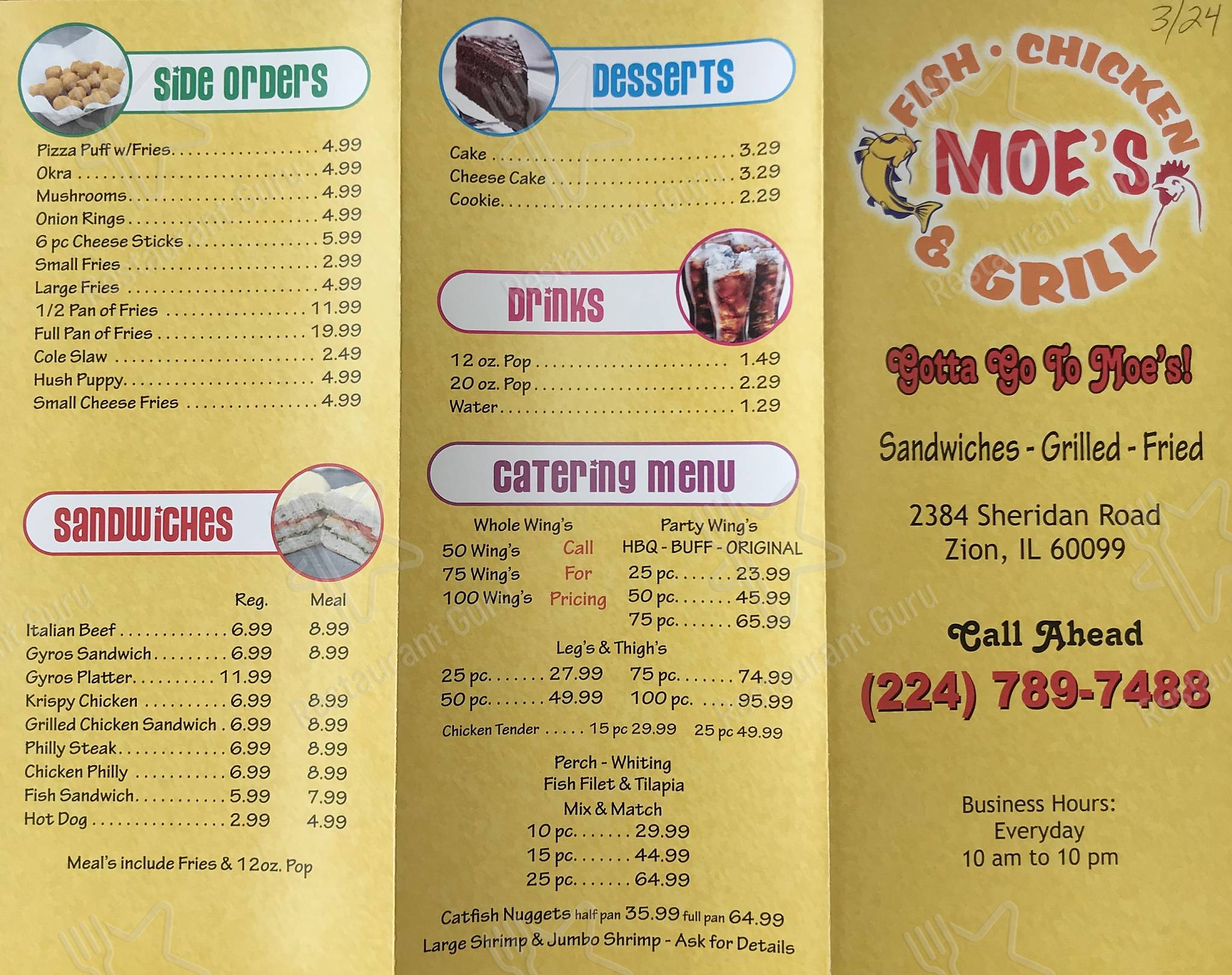 Menu at Moe's Fish Chicken & Grill restaurant, Zion