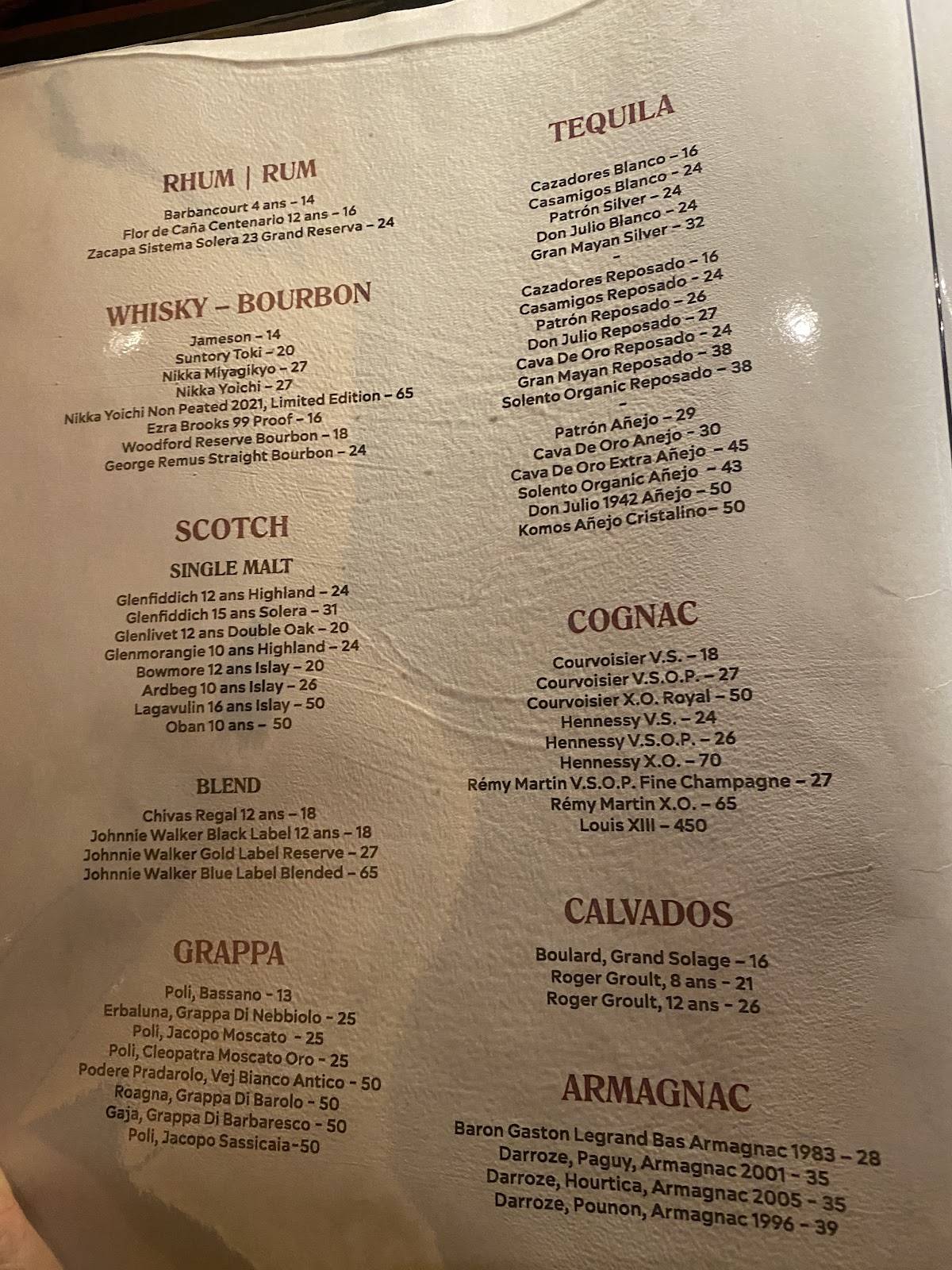 Menu at Moishes steakhouse, Montréal, Rue du Square-Victoria