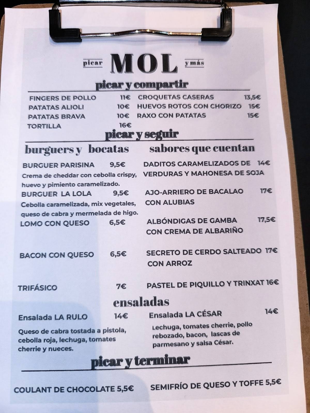 Carta de Mol Bar, Santiago de Compostela