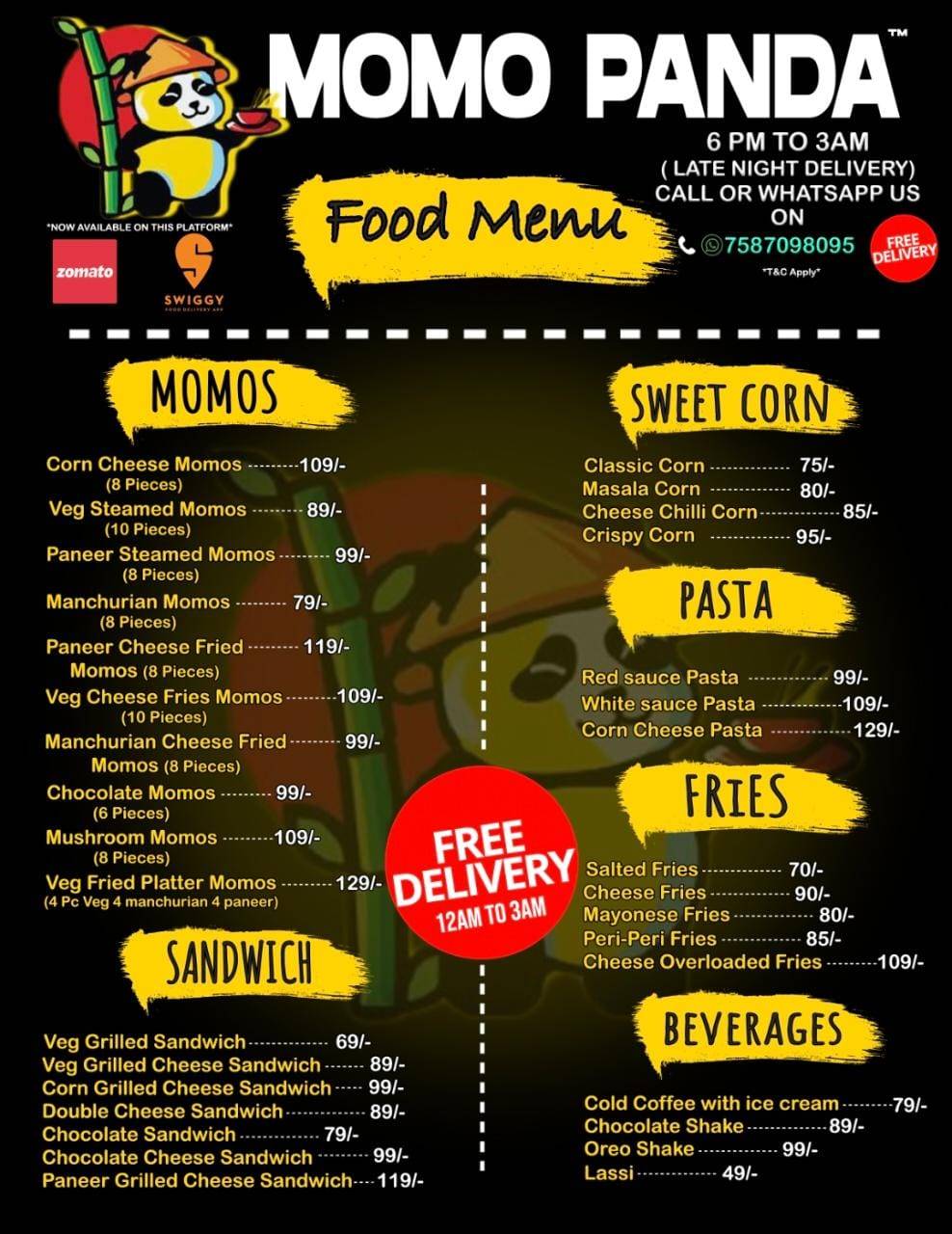 Menu at Momo Panda (Late Night Delivery), Bhilai