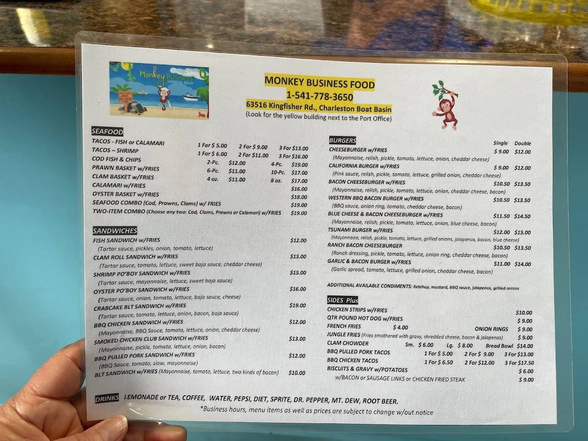 Menu at Monkey Business Food Express To Go restaurant, Barview
