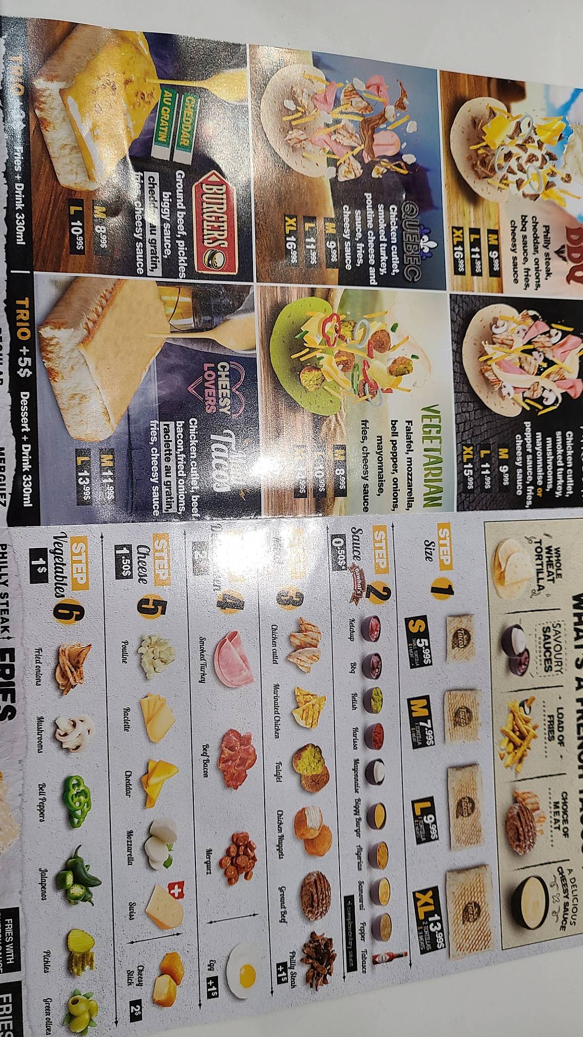 Menu au Mont Tacos - St. Catherine fast food, Montréal