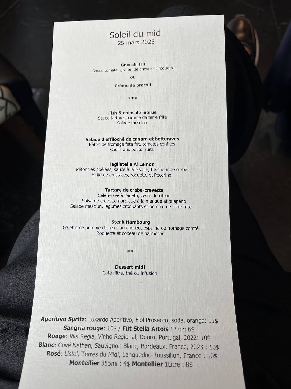 Menu au Montego Resto Club, Québec, Av. Maguire