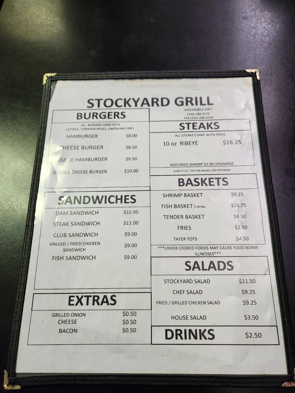 Menu at Stockyard Grill restaurant, Montgomery