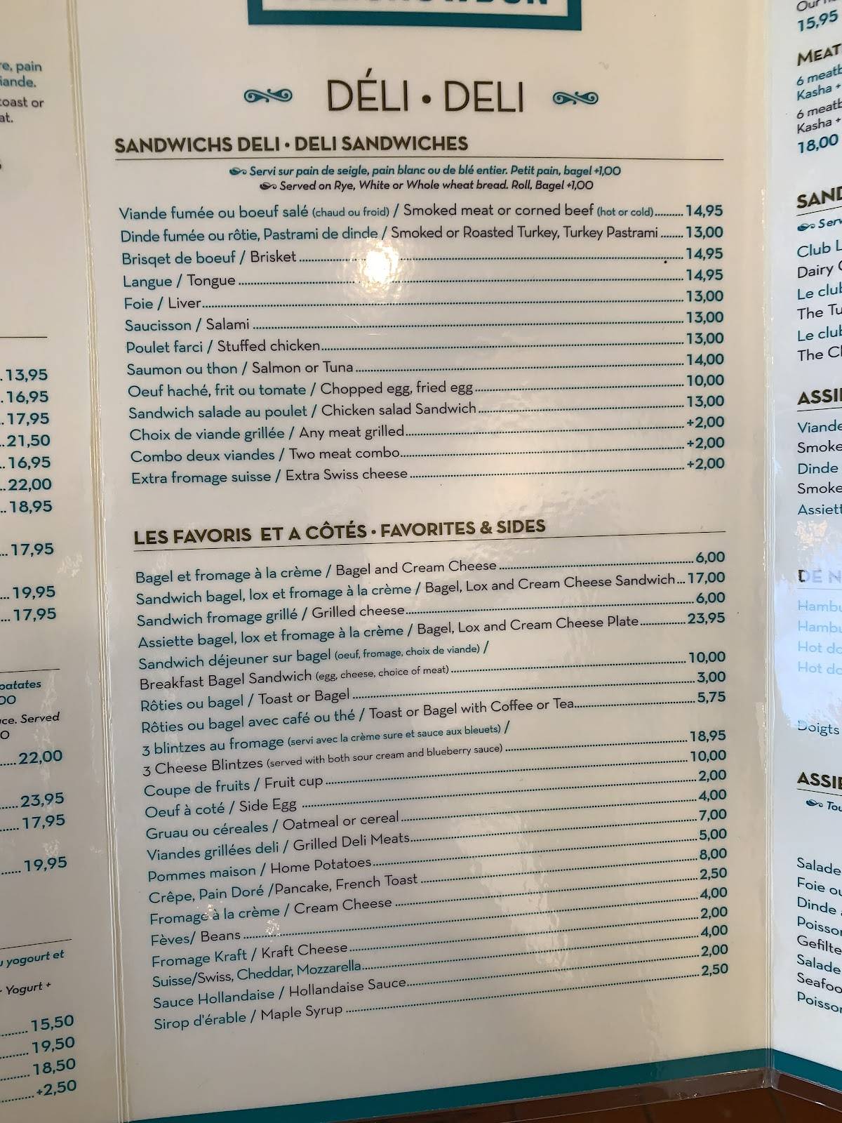 Menu at Snowdon Deli restaurant, Montréal