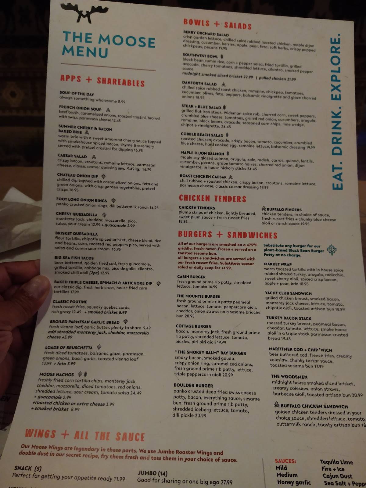 Menu at Moose Winooski's pub & bar, Kitchener