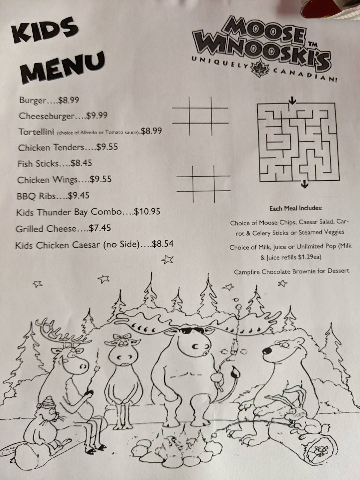 Menu at Moose Winooski's pub & bar, Kitchener