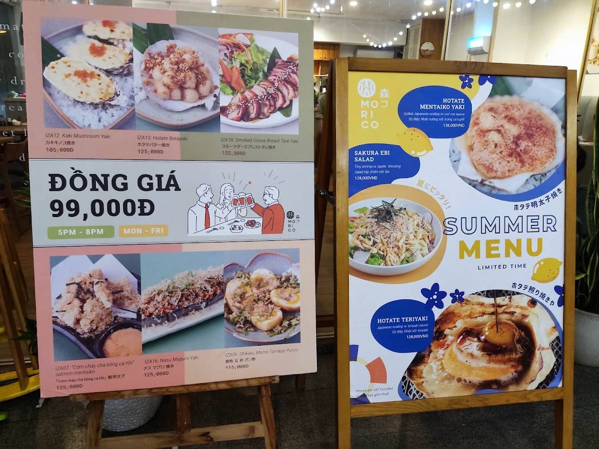 Menu at Morico Diamond Island restaurant, Ho Chi Minh City